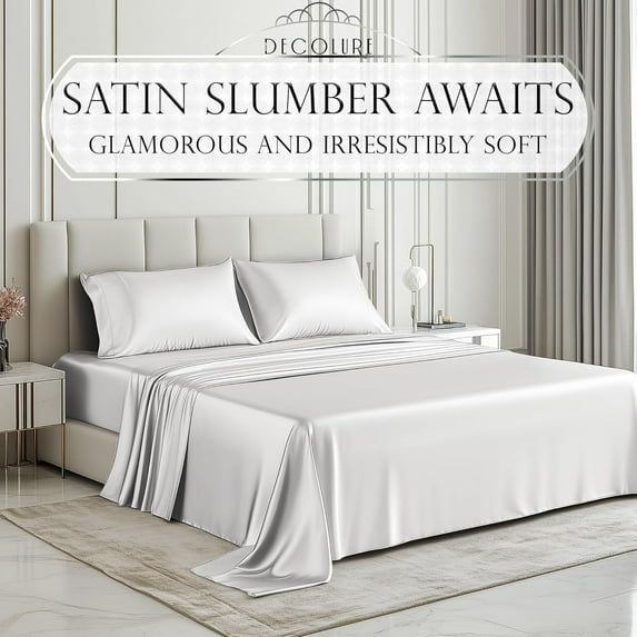 FUGee-Satin Bed Sheets - 3 Piece Luxury Silky Twin Size Bedding Set ...
