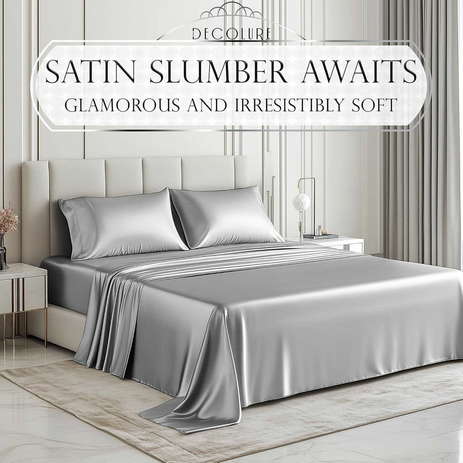 FUGee-Satin Bed Sheets - 4 Piece Luxury Silky Full Size Bedding Set ...