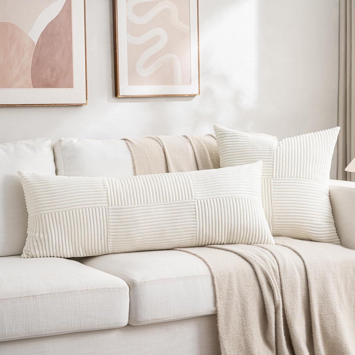 FUGee-Set of 1 Cream White Boho Long Lumbar Body Decorative Throw ...