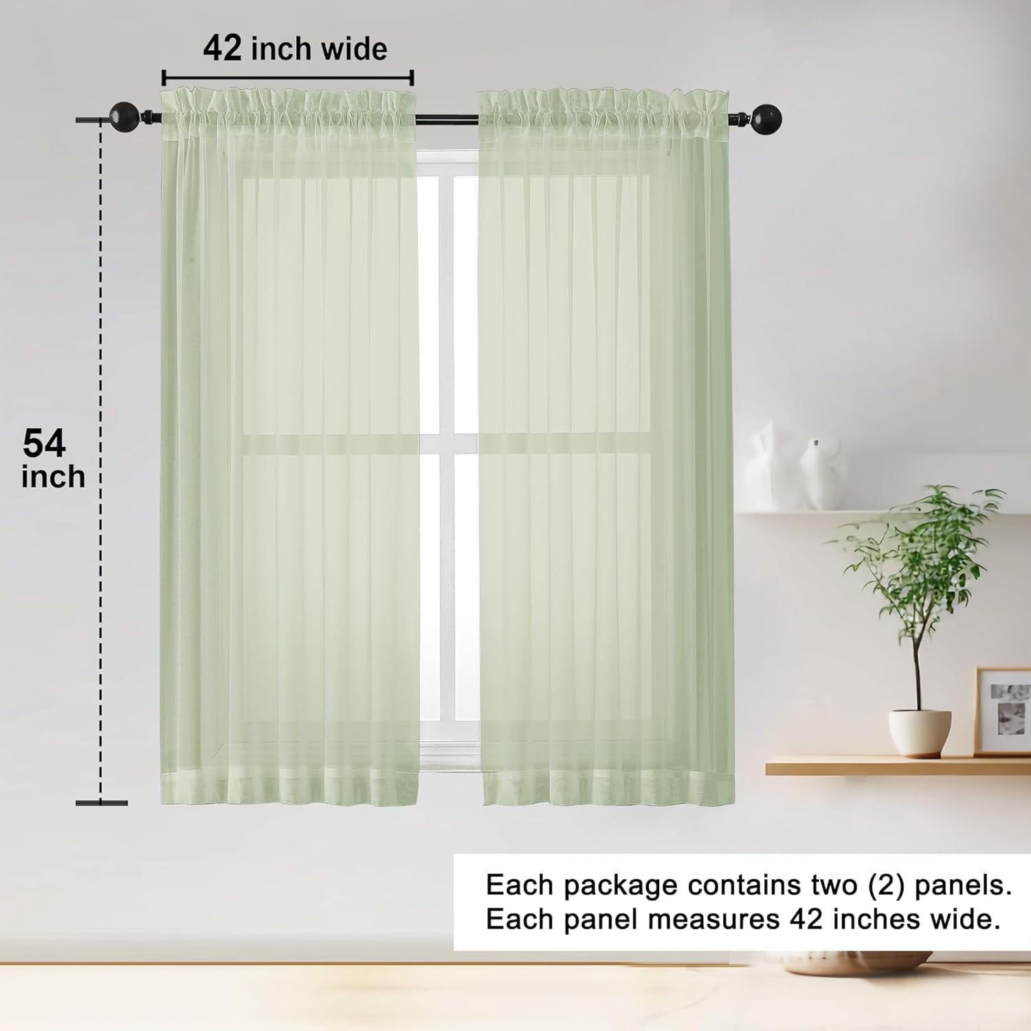 FUGee-Sheer Curtains 54 inches Long 2 Panles for Living Room Bedroom ...