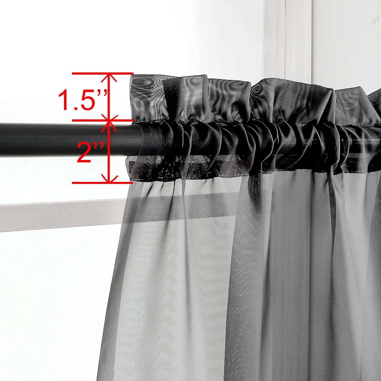 FUGee-Short Black Sheer Curtains 36 Inches 2 Panels Set - Kitchen Tiers ...