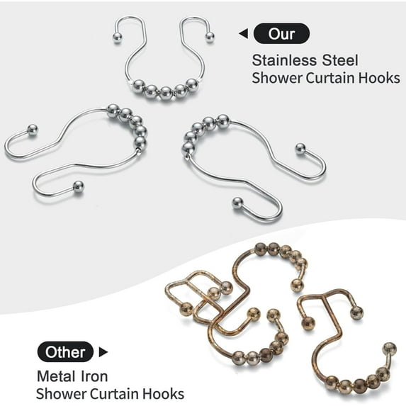 FUGee-Shower Curtain Hooks, 12 Pcs Shower Curtain Rings, Stainless ...