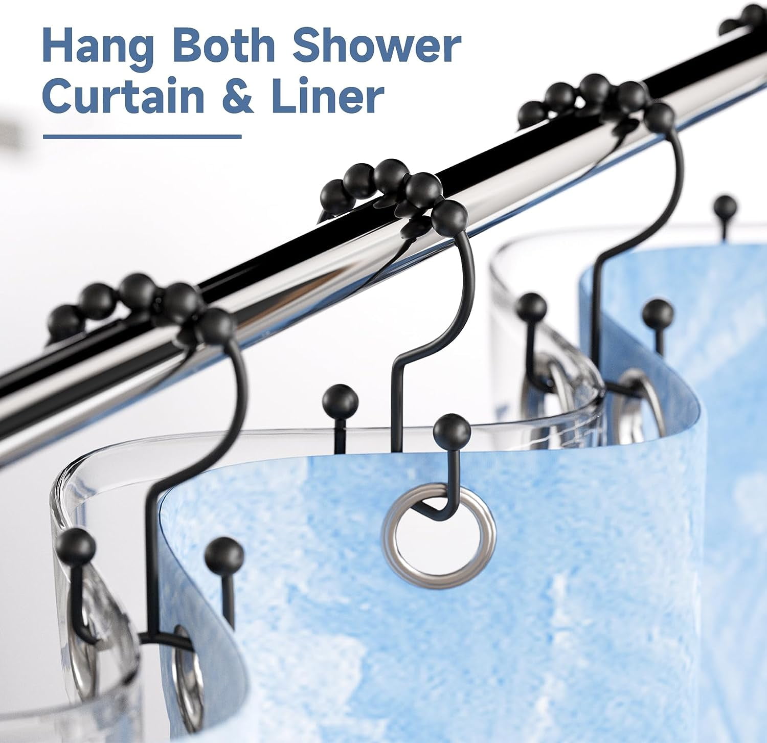 FUGee-Shower Curtain Hooks Rings, Rust Resistant Metal Double Glide ...