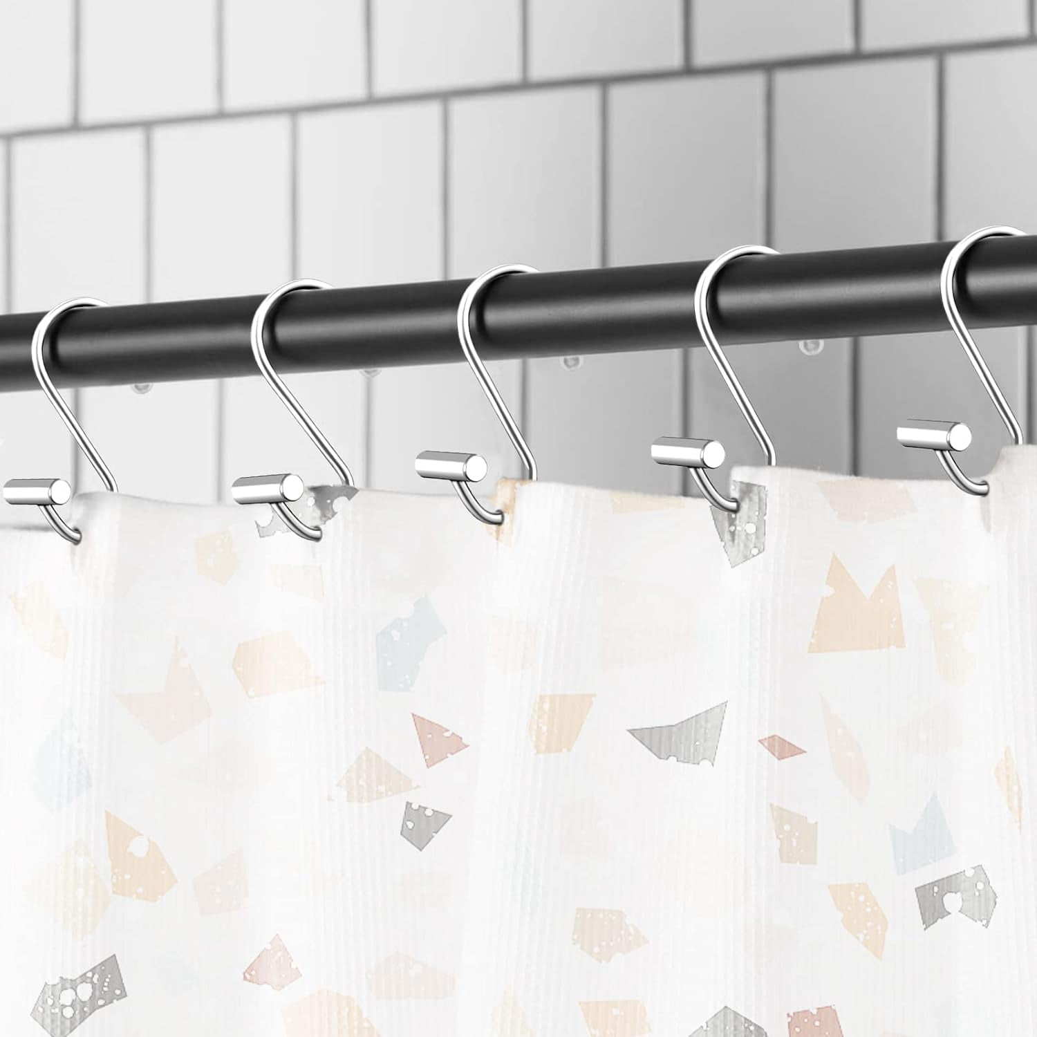 FUGee-Shower Curtain Hooks Rings,Set of 24 Rustproof Metal Shower Hooks ...