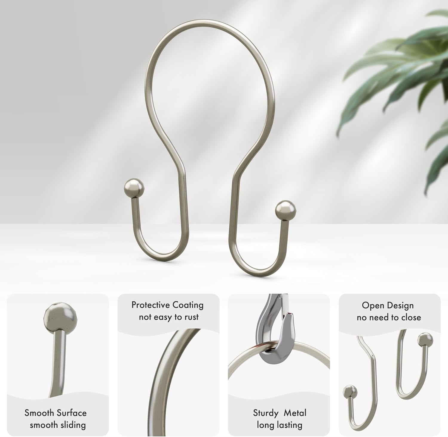 FUGee-Shower Curtain Hooks, Shower Curtain Rings, Metal Chrome Shower ...
