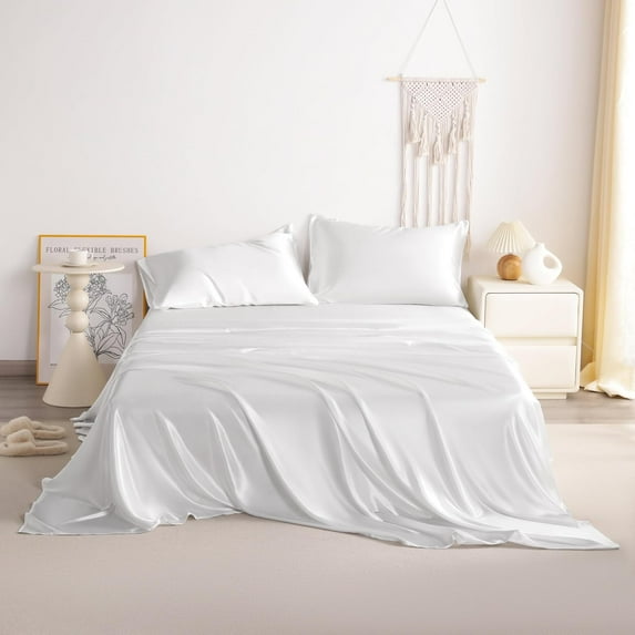 FUGee-Silk Satin Twin XL Sheet Set, 3-Piece Luxury and Soft Bedding Set ...