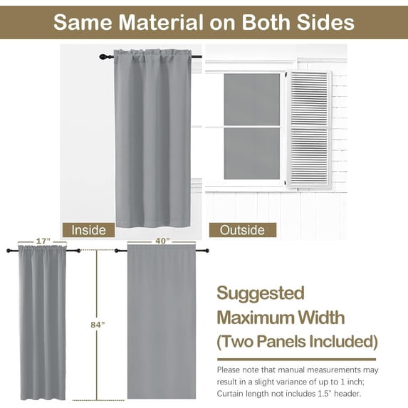 FUGee-Silver Grey Blackout Curtains for Bedroom 84 Inch Length 2 Panels ...