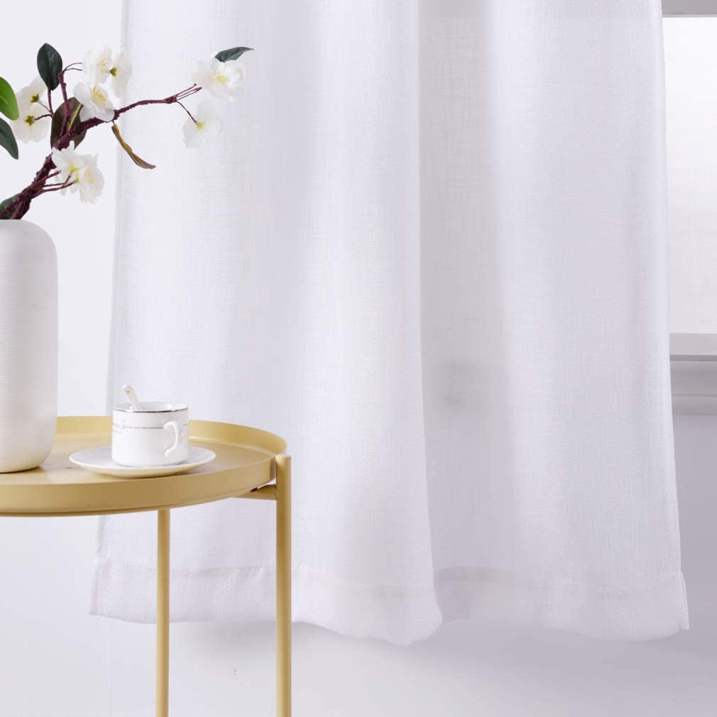 FUGee-Soft Burlap Natural Rod Pocket Window Curtain Panels for Living ...