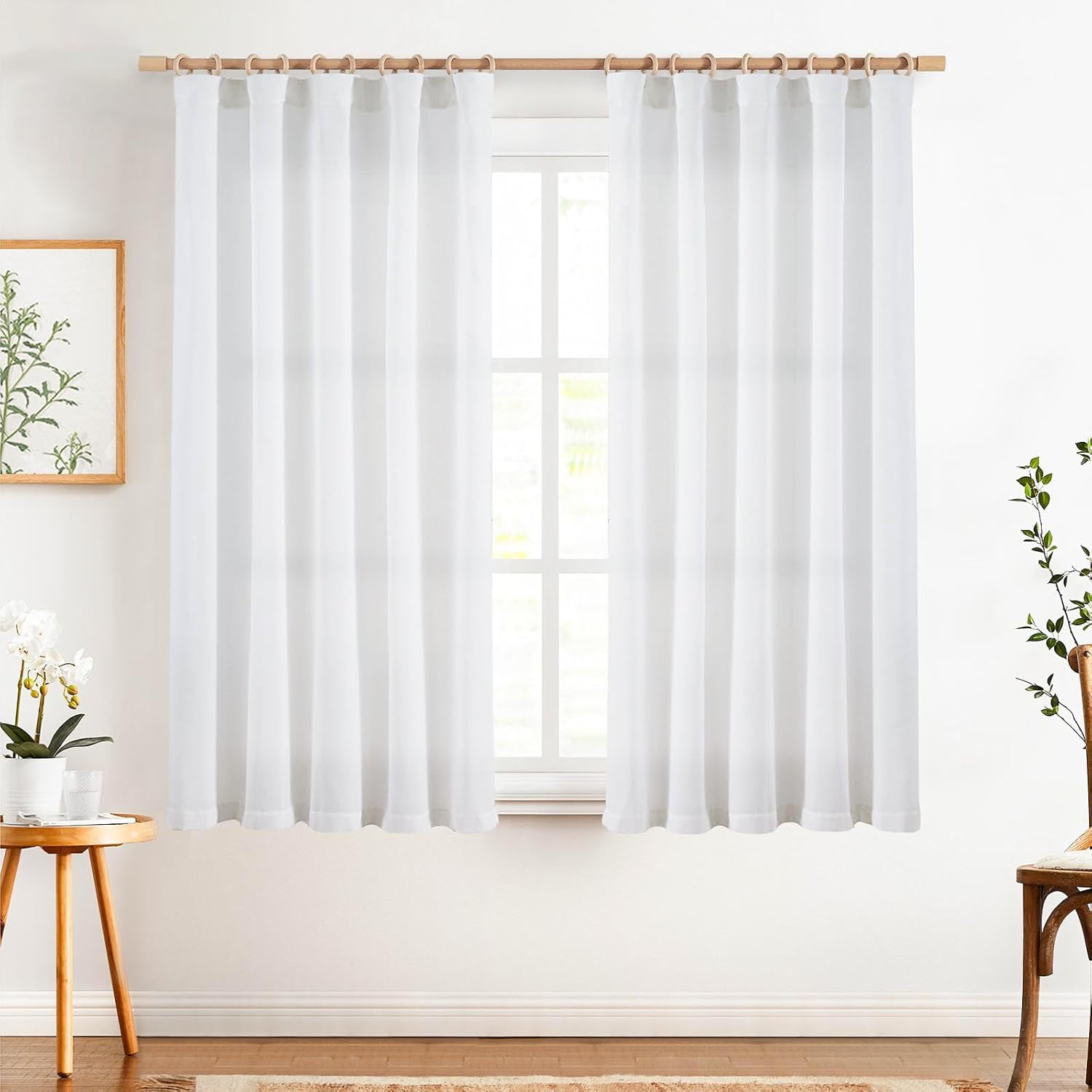 FUGee-Soft Linen Curtains Set 2 Panels, Off White Curtains 63 Inch ...