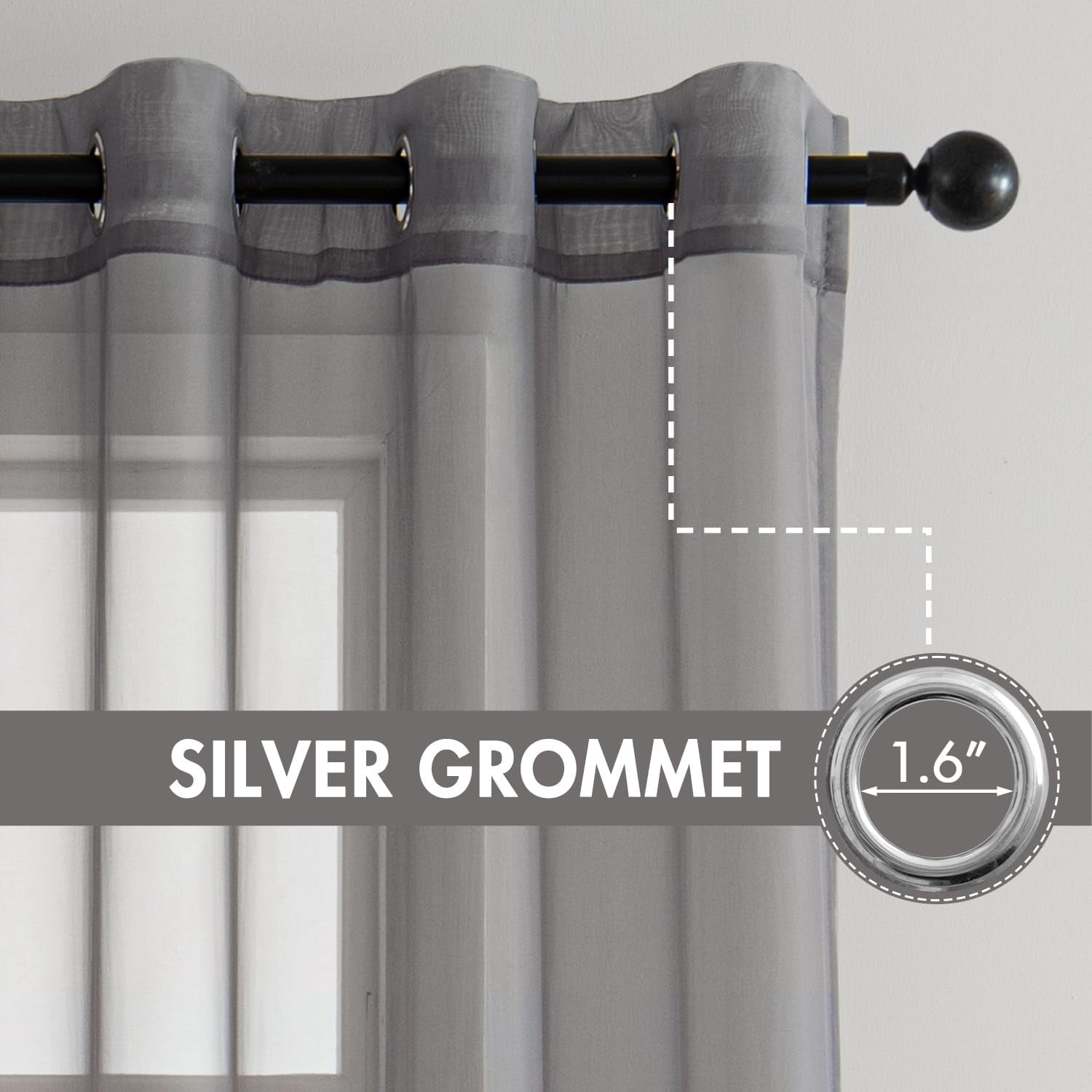FUGee-Solid Color Sheer Curtains 63 Inches Long 2 Panels Set - Elegant ...