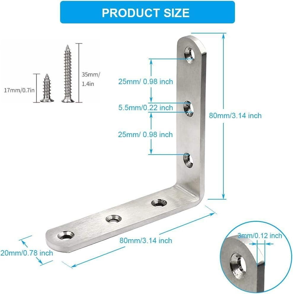 FUGee-Stainless Steel Corner Bracket - 8 PCS Heavy Duty Right Angle ...