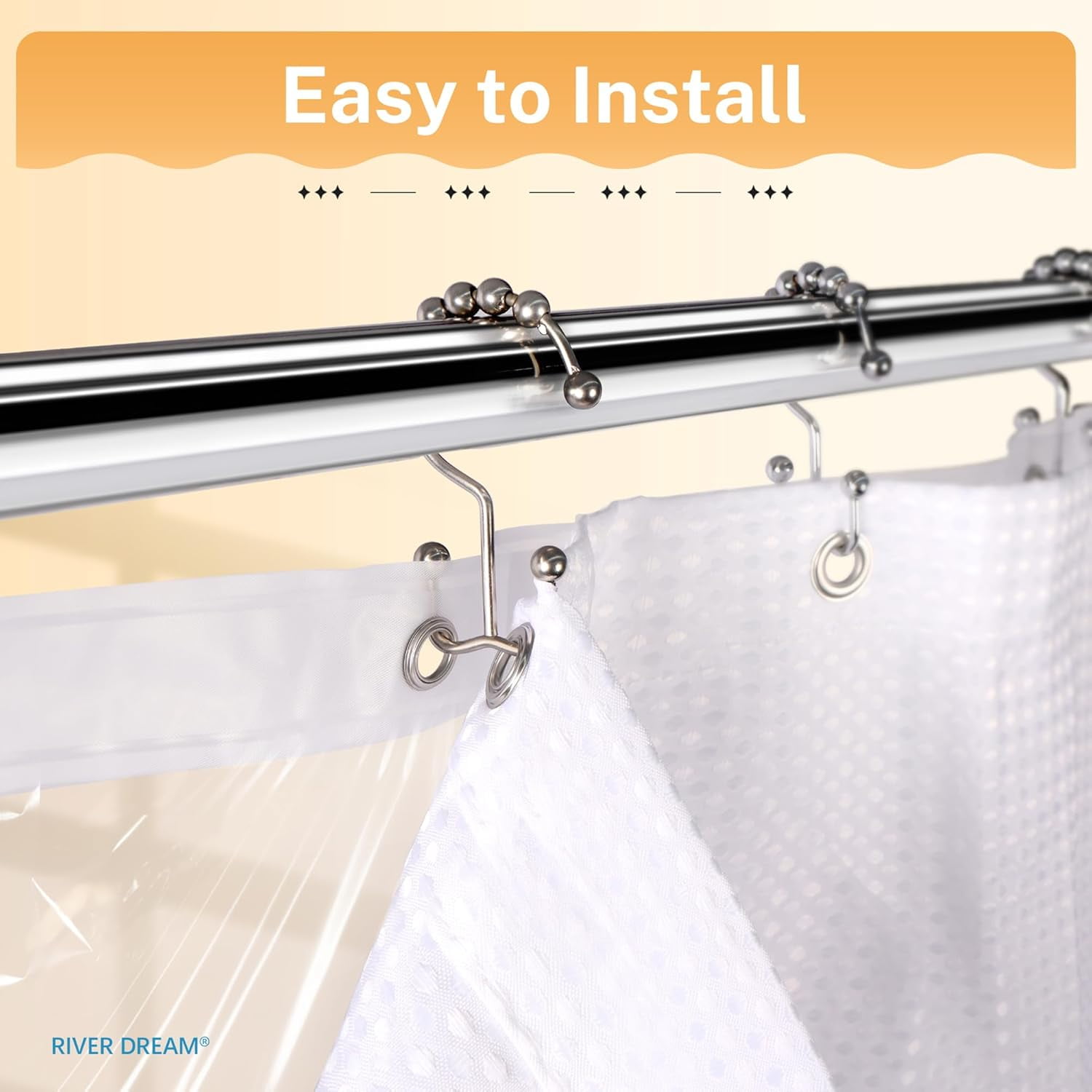 FUGee-Stall Waffle 3 in 1 Shower Curtain Set, White Fabric Shower ...