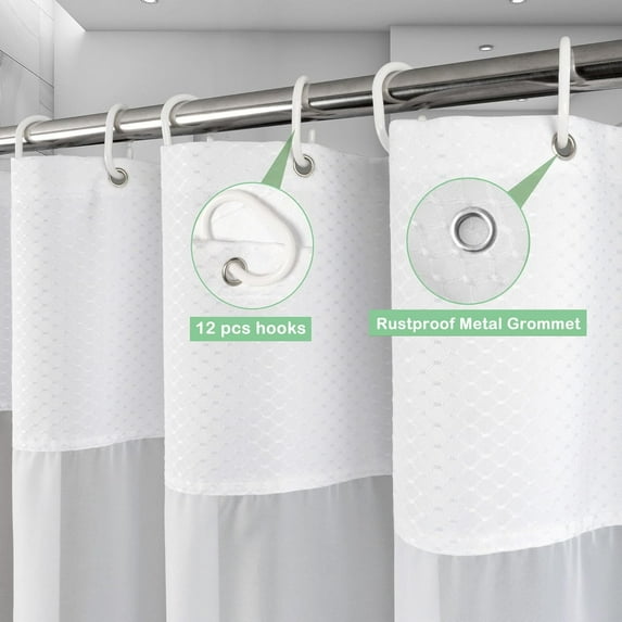 FUGee-Stall Waffle Weave Fabric Shower Curtain with Mesh Window, Heavy ...