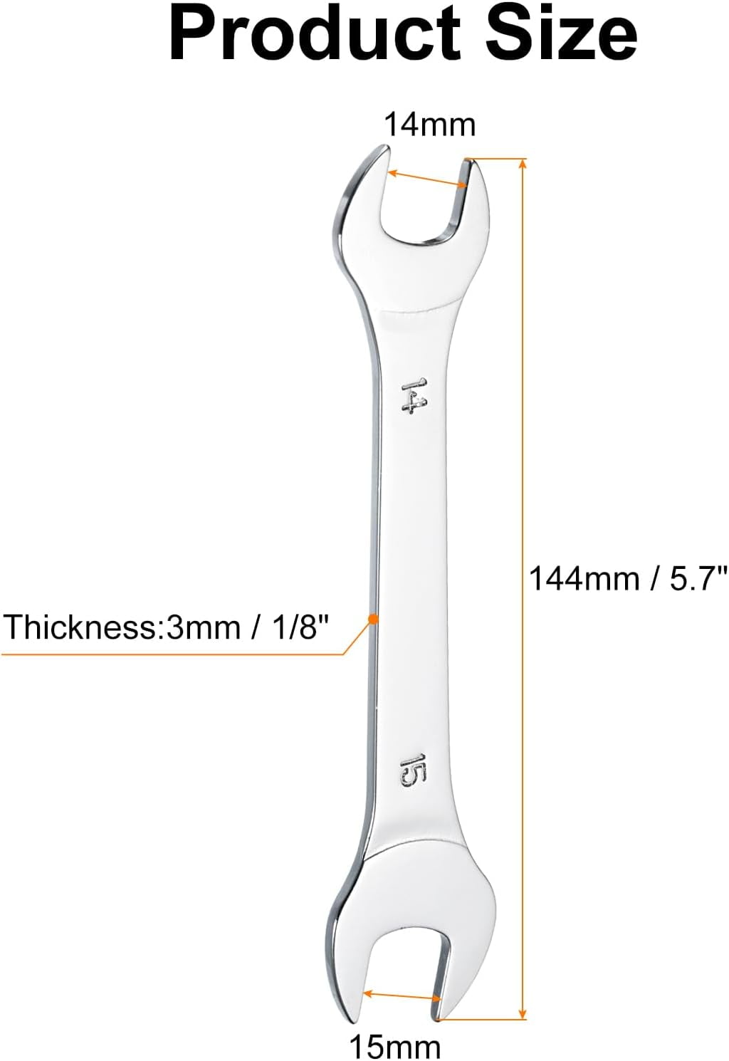 FUGee-Super Thin Open End Wrenches Metric, 14mm x 15mm, Slim Chrome ...