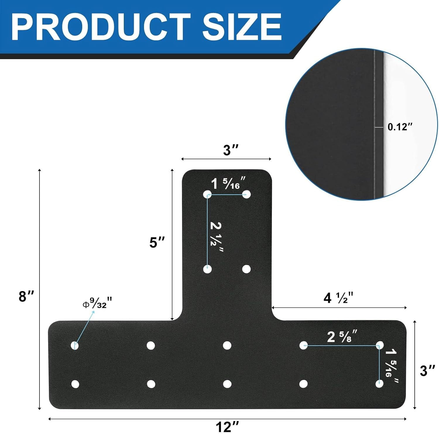 FUGee-T Post Bracket 2pcs,12x8 Inch Mending Plate Flat Straight Steel T ...