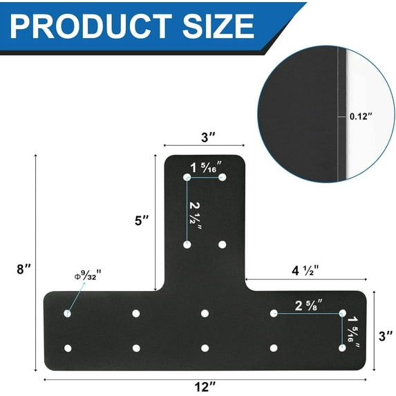 FUGee-T Post Bracket 2pcs,12x8 Inch Mending Plate Flat Straight Steel T ...