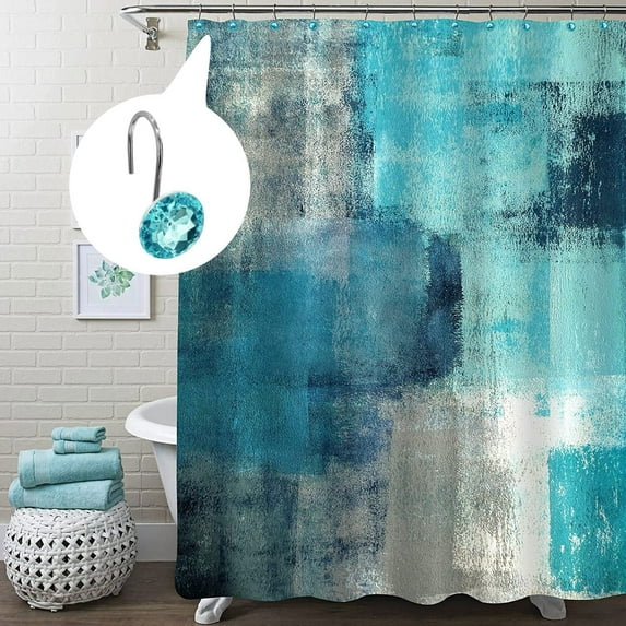 FUGee-Teal Blue Shower Curtain Hooks Rings, Metal Shower Hooks for ...