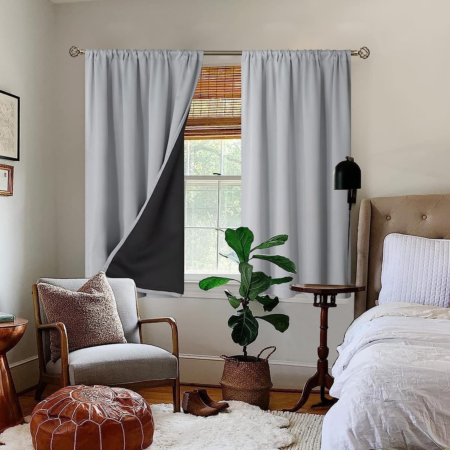 FUGee-Thermal Insulated 100% Blackout Curtains for Bedroom with Black ...