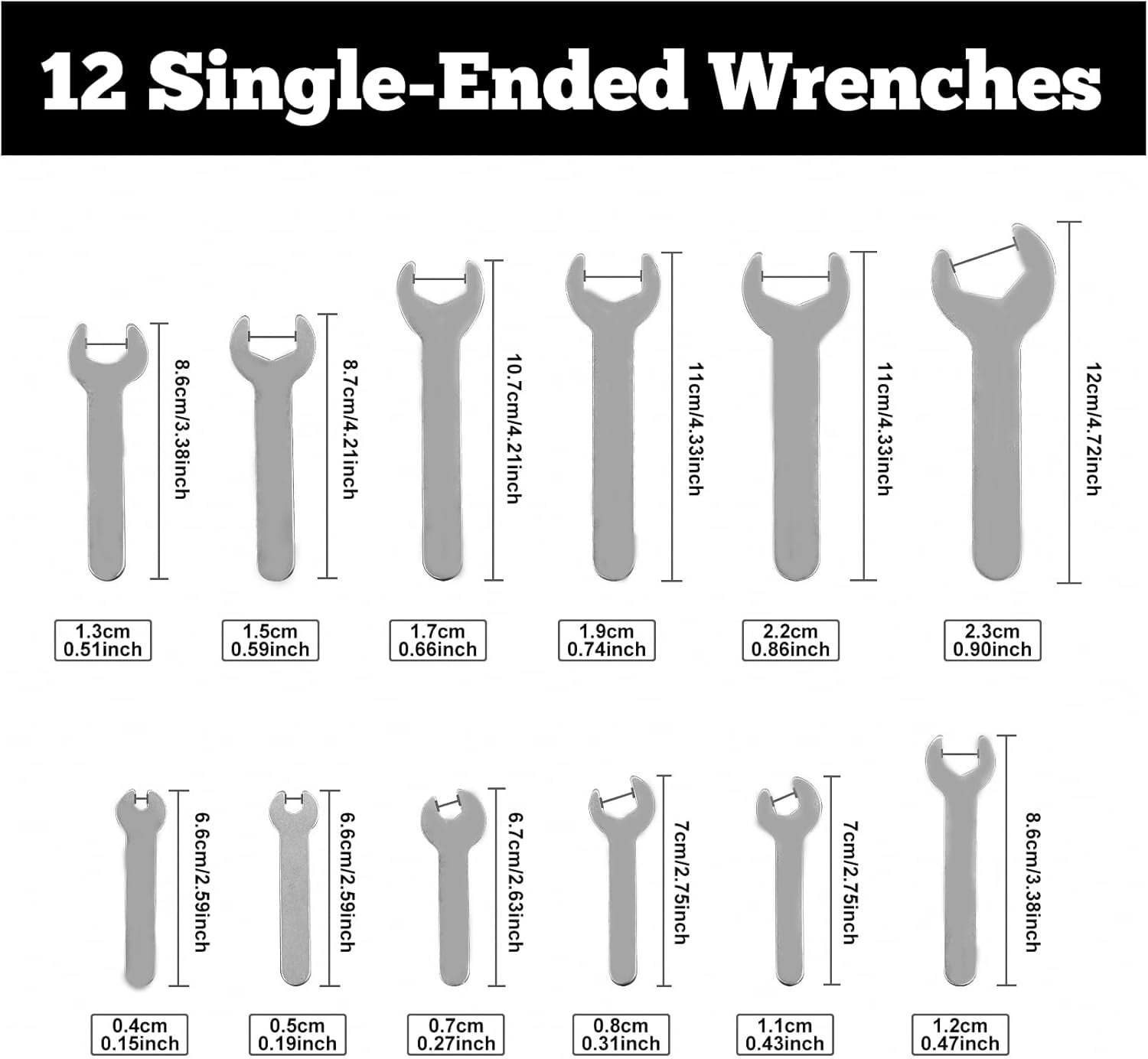FUGee-Thin Open End Set & Super-Thin Metric Wrench Kit, 12PC Single ...