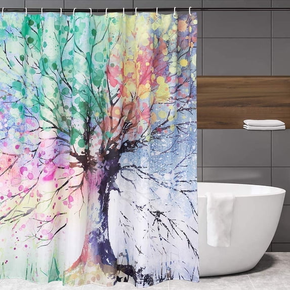 FUGee-Tree Shower Curtain, Colored Seasons Tree Shower Curtain ...