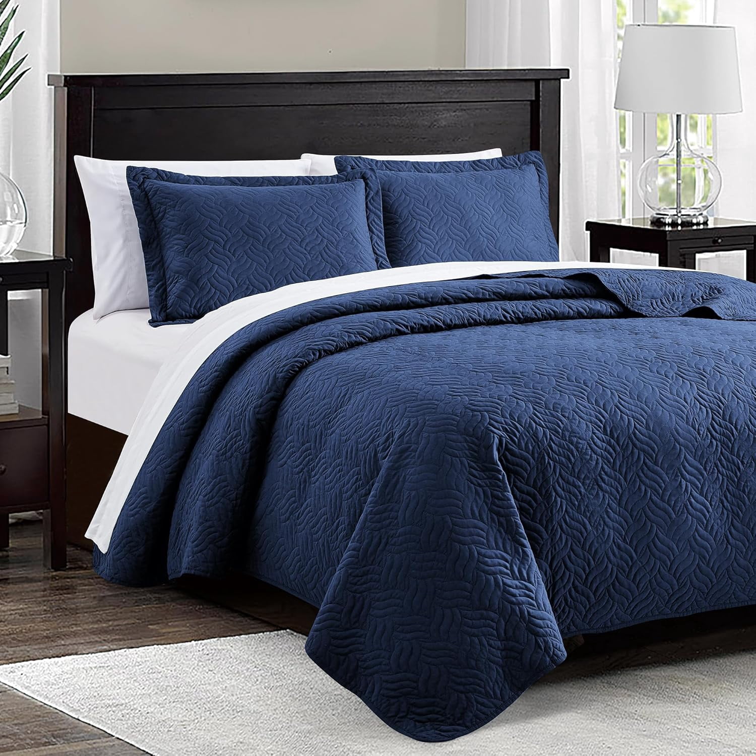 FUGee-Twin Quilt Set Navy Blue Bedspreads - Soft Bed Summer Lightweight ...