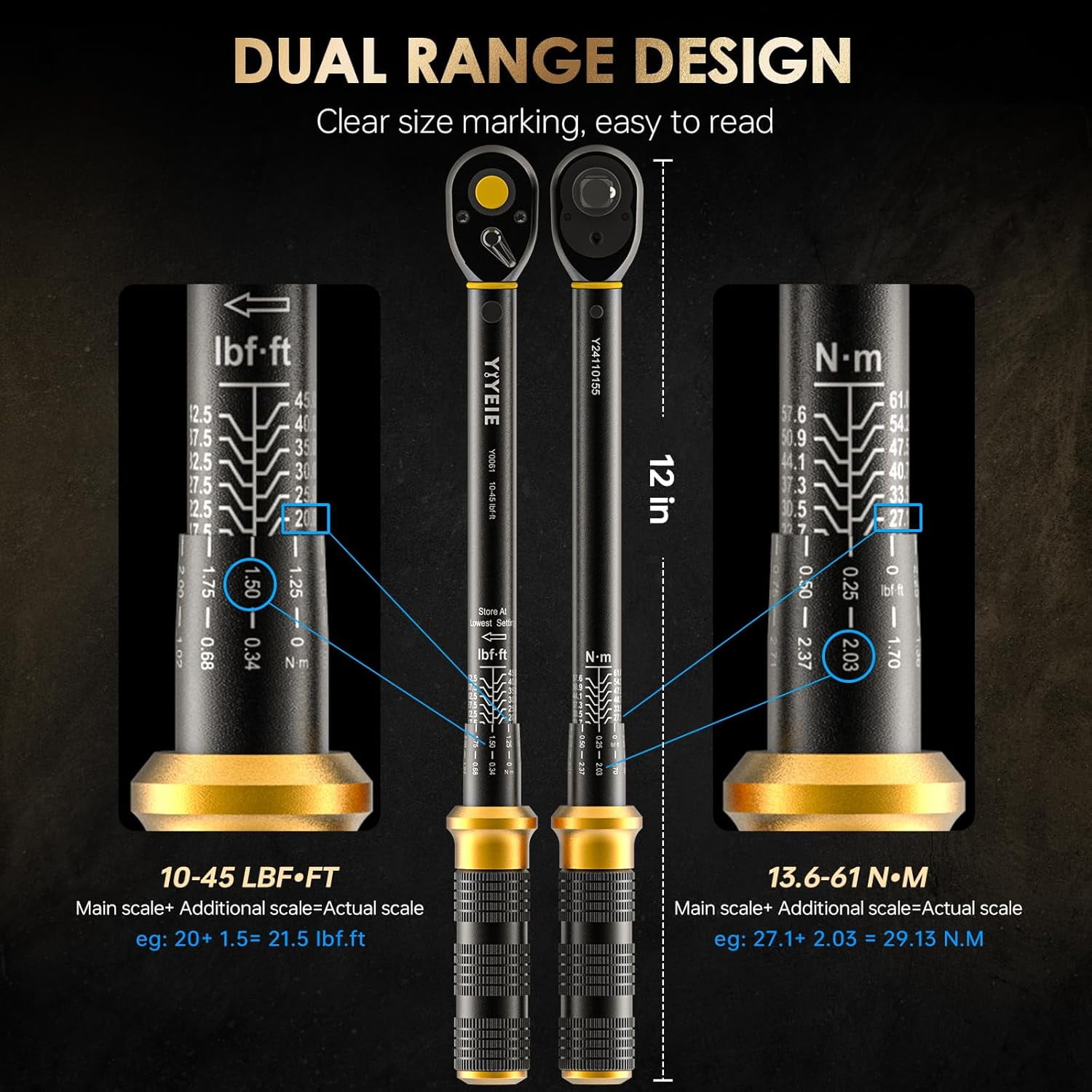 FUGee-Upgrade 3/8" Drive Torque Wrench, 10-45 FT.LB/13.6-61 Nm, Click Torque Wrench for Bike ...