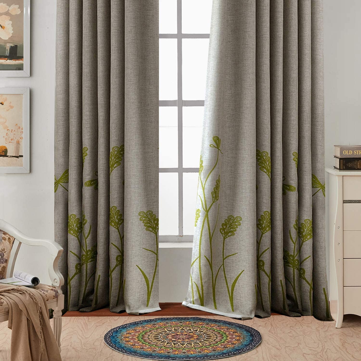 FUGee-Wheat Embroidery Linen Textured Curtain for Living Room Bedroom ...