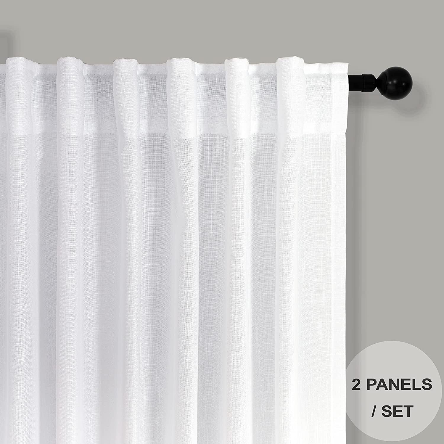 FUGee-White Curtains 38 Inch Wide for Windows 2 Panels Back Tab Loops ...