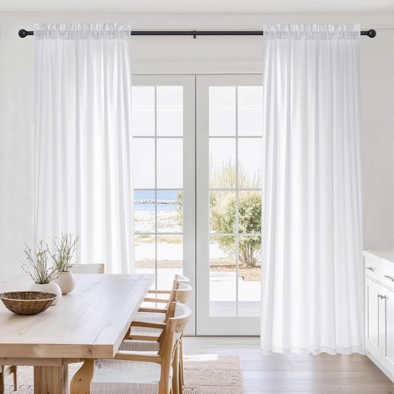 FUGee-White Privacy Sheer Curtains 84 Inches Long 2 Panels, Non-See ...