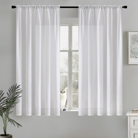 FUGee-White Privacy Sheer Curtains That Let Light in 63 Inches Long Non ...