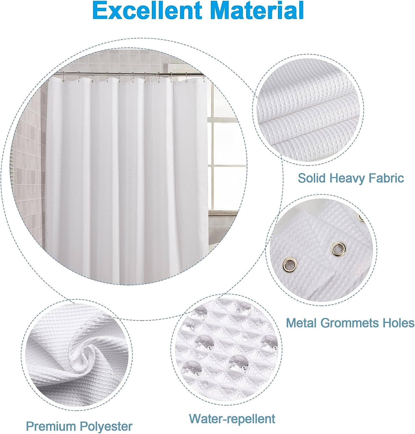 FUGee-White Waffle Shower Curtain, 36x72 Inches, Fabric Stall Curtain ...