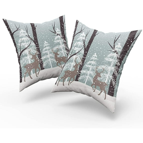 FUGee-Winter Wildlife Deer Pillow Covers 16x16 Inch Christmas Landscape ...