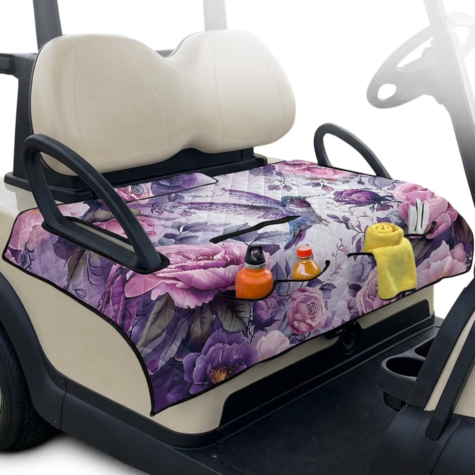 FUIALDOLG 51x30Inch Purple Floral HummingbirdsGolf Cart Seat Covers ...