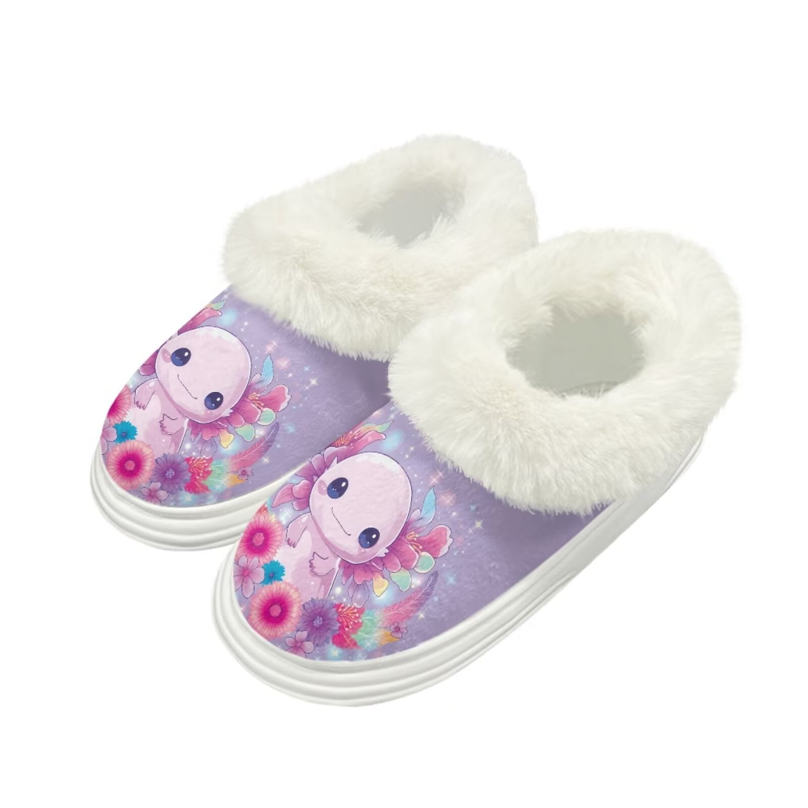 FUIALDOLG Adorable Axolotl Floral Print Fuzzy Slippers for Women Indoor ...