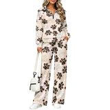 FUIALDOLG Animal Paw Print Pattern Tracksuits, Lapel Lounge Sets Stand ...