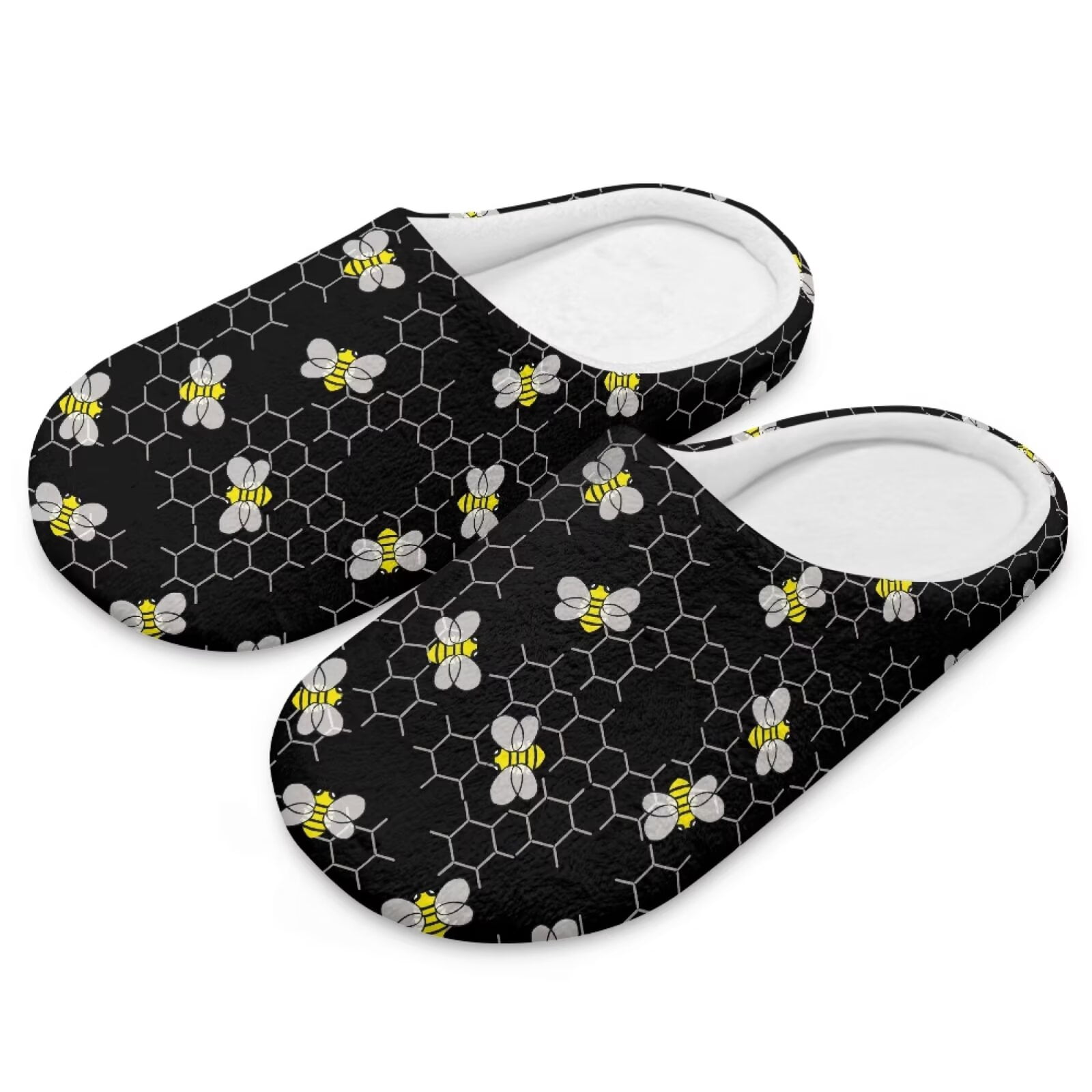 FUIALDOLG Black Hexagon Bees Print House Slippers for Women Indoor ...