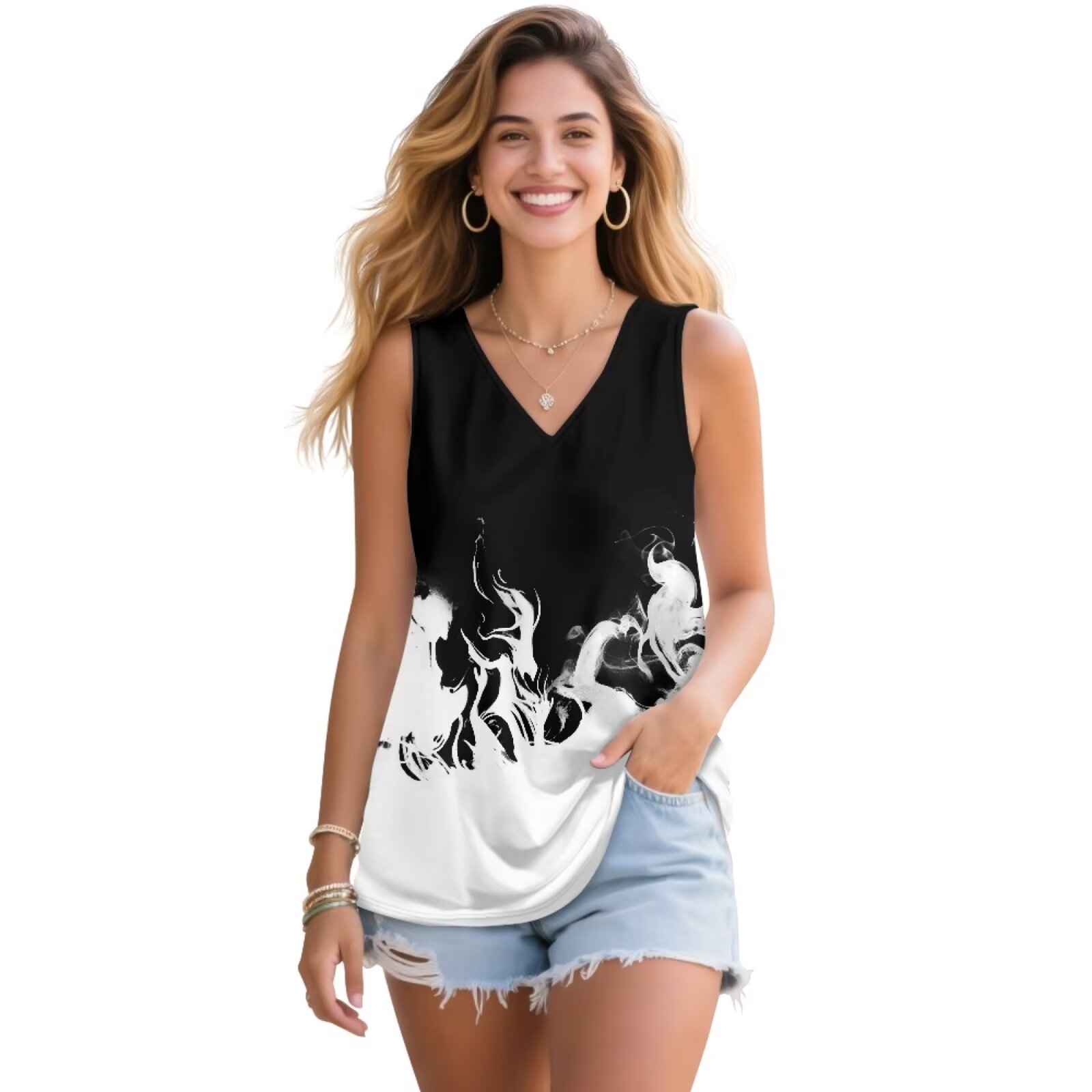 FUIALDOLG Black White Flames Tank Tops for Women Lady Summer Casual ...