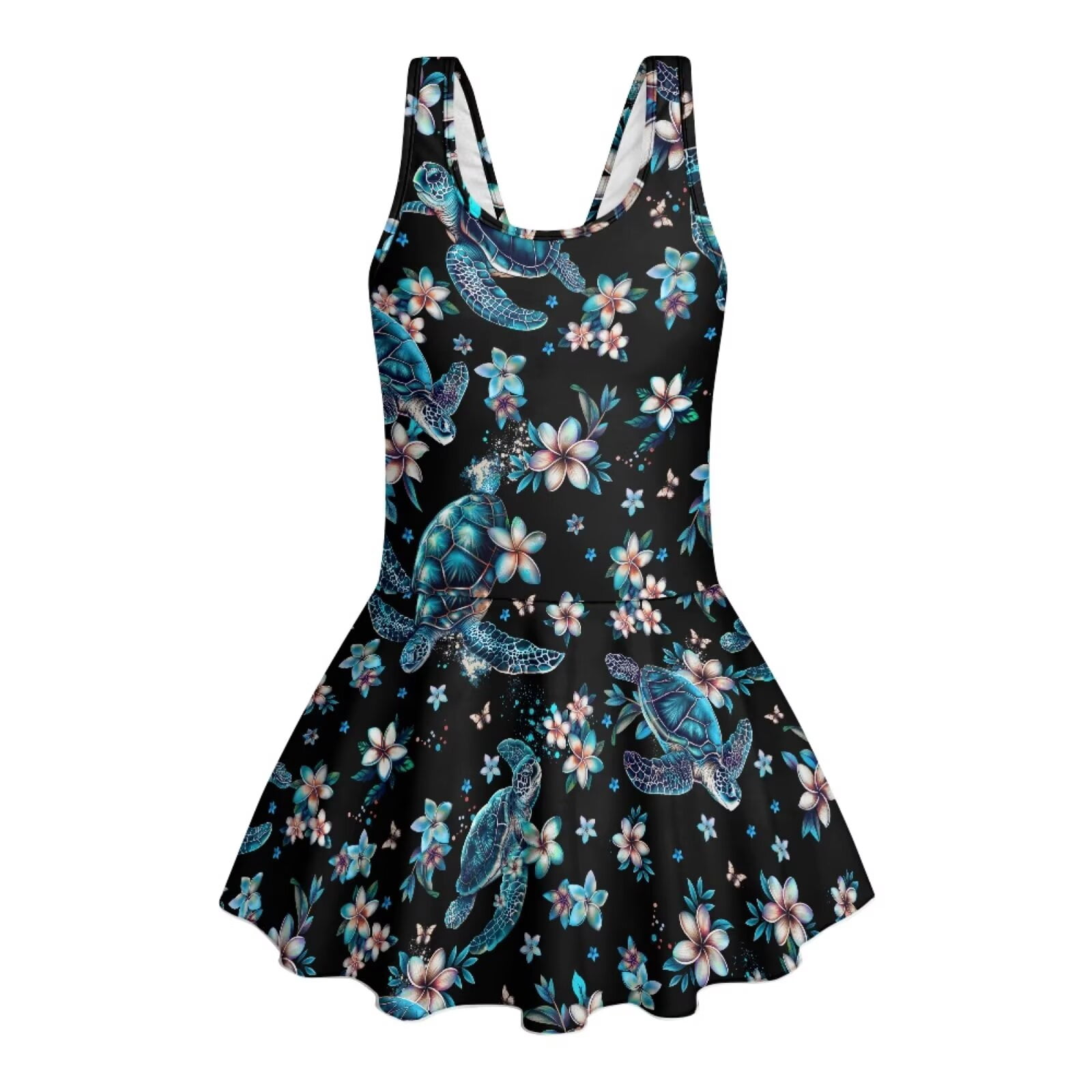 FUIALDOLG Blue Flower Turtles Girls Cute Swimwear Sleeveless Crossback ...