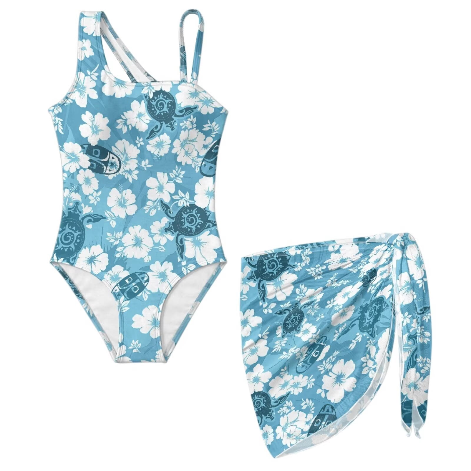 FUIALDOLG Blue Hibiscus Flower Turtle Swimsuit Turtles One PIece ...