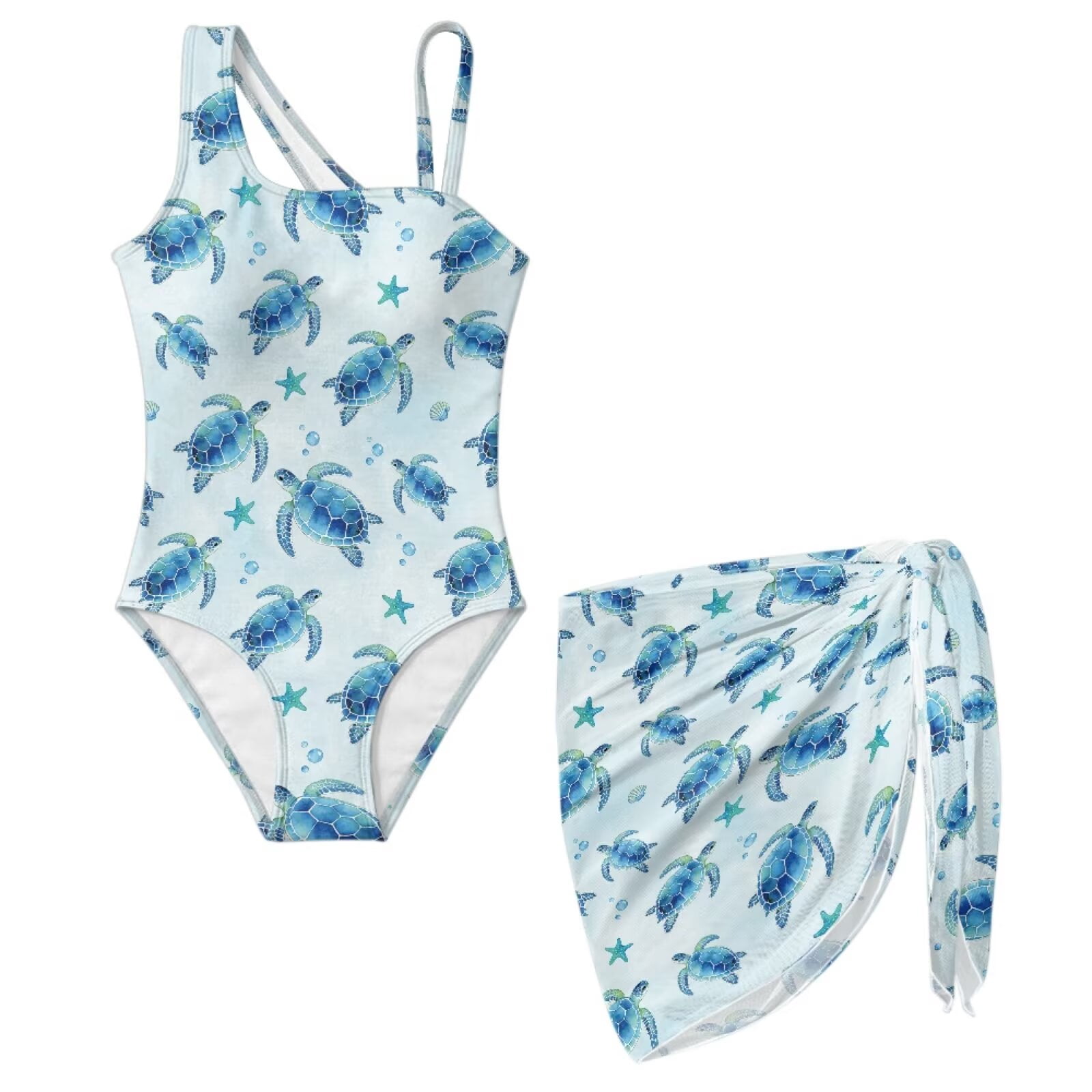 FUIALDOLG Blue Sea Turtles Swimwear with Beach Wrap Skirt for Girl 7 ...