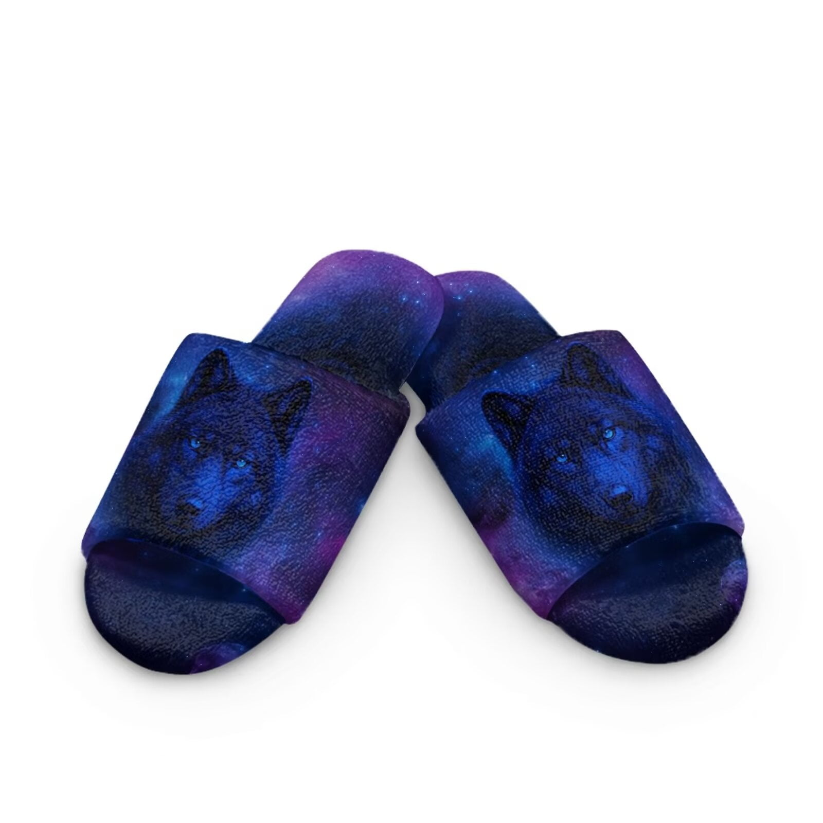 FUIALDOLG Blue Wolf Print Open Toe House Slippers for Women Men Soft ...