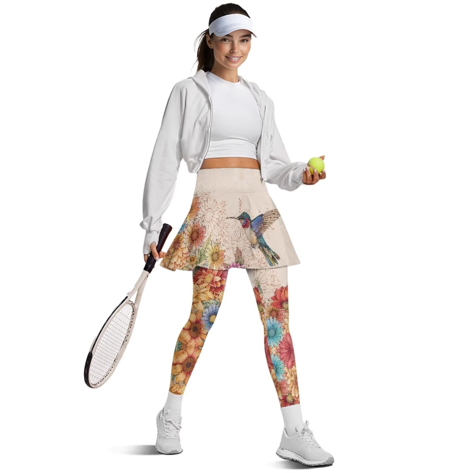 FUIALDOLG Boho Floral Hummingbirds Skirted Leggings for Women Stretchy ...