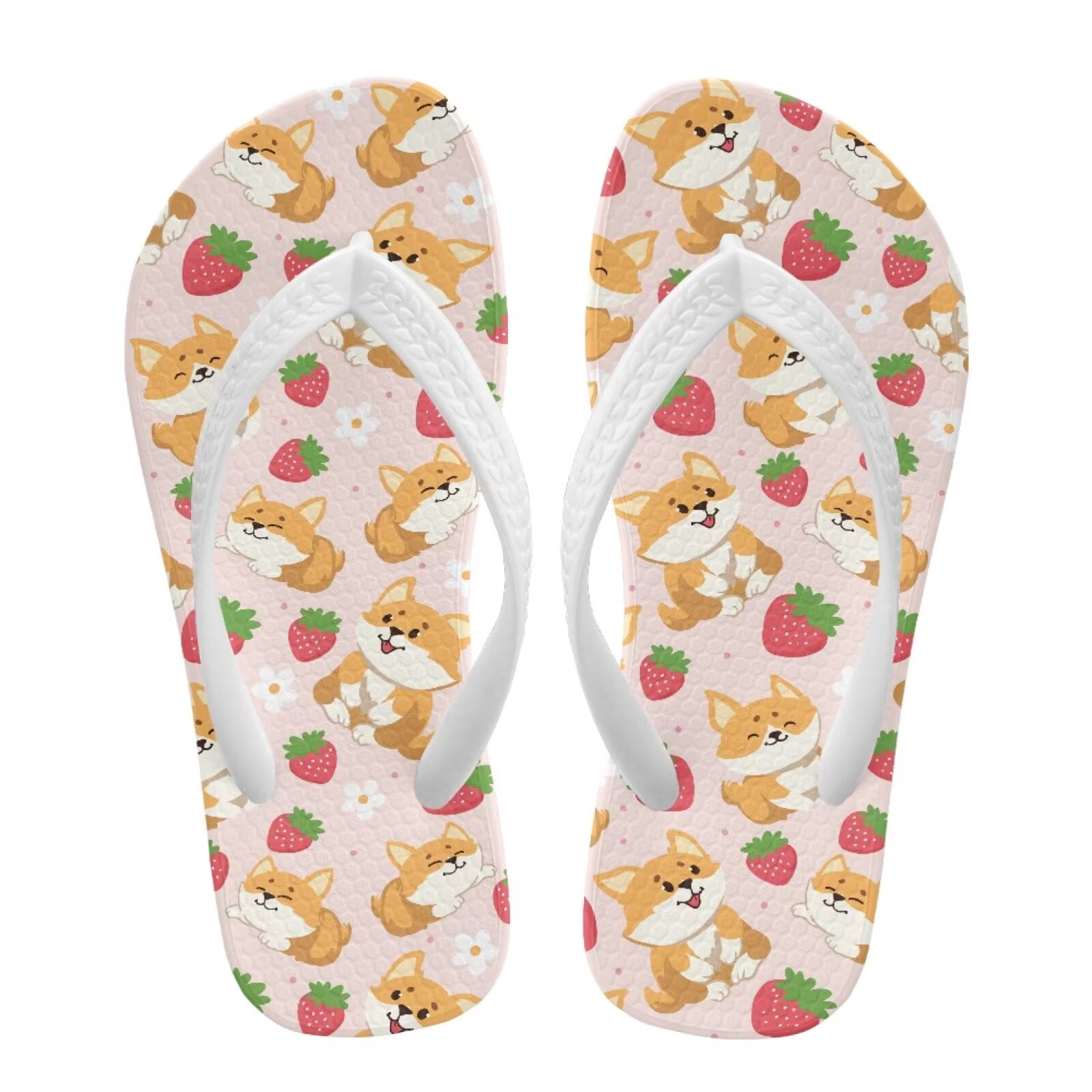 FUIALDOLG Boy Flips Flops for Kids Cartoon Corgi&Strawberry Print Child ...