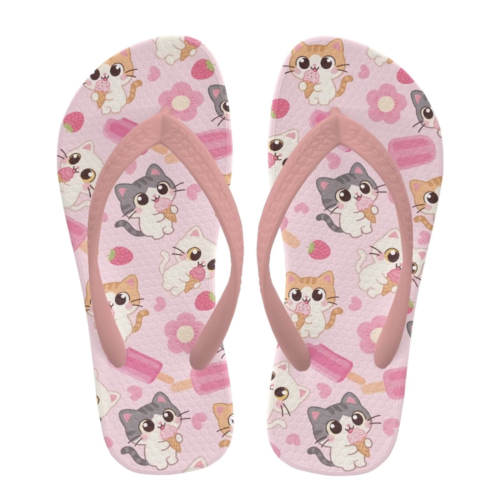 FUIALDOLG Boy Flips Flops for Kids Cute Kitty Ice Cream Print Child ...