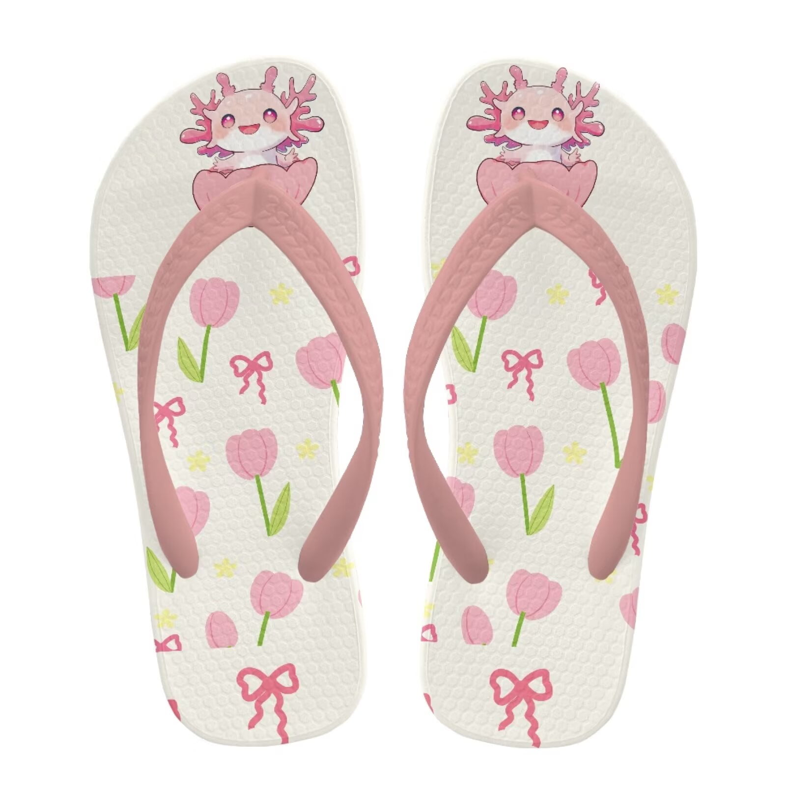 FUIALDOLG Boys' Beach Sandal Cartoon Axolotl&Tulips Print Trendy Slip-on Flip-Flop Sandals for ...