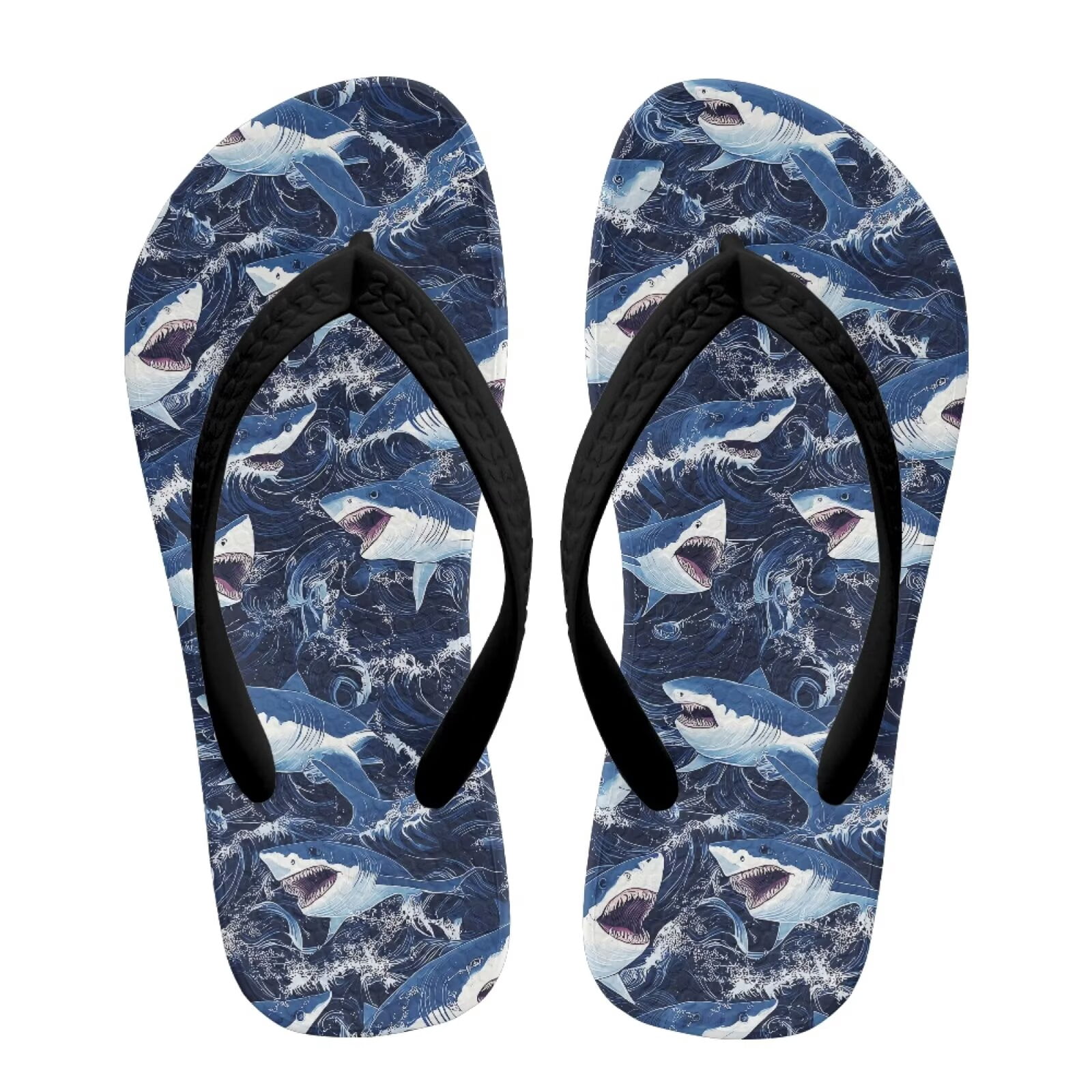 FUIALDOLG Boys Girls Flip Flops Sandals Blue Sharks&Wave Print Water ...