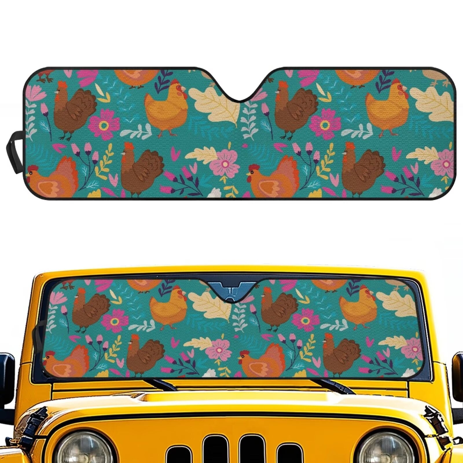 FUIALDOLG Car Windshield Sun Shade, Rooster Floral Sun Visor for Car ...