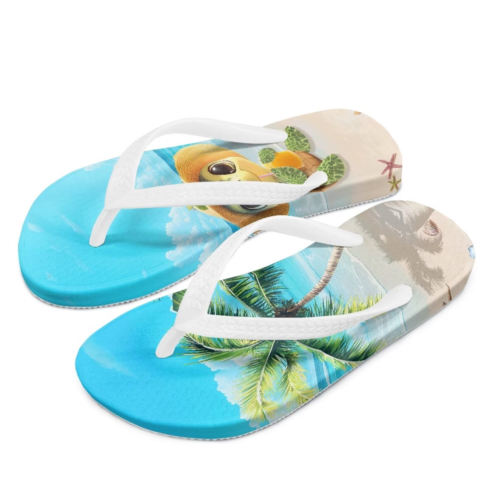 FUIALDOLG Cartoon Beach Sea Turtle Print Flip Flop Sandal Water Shoes ...