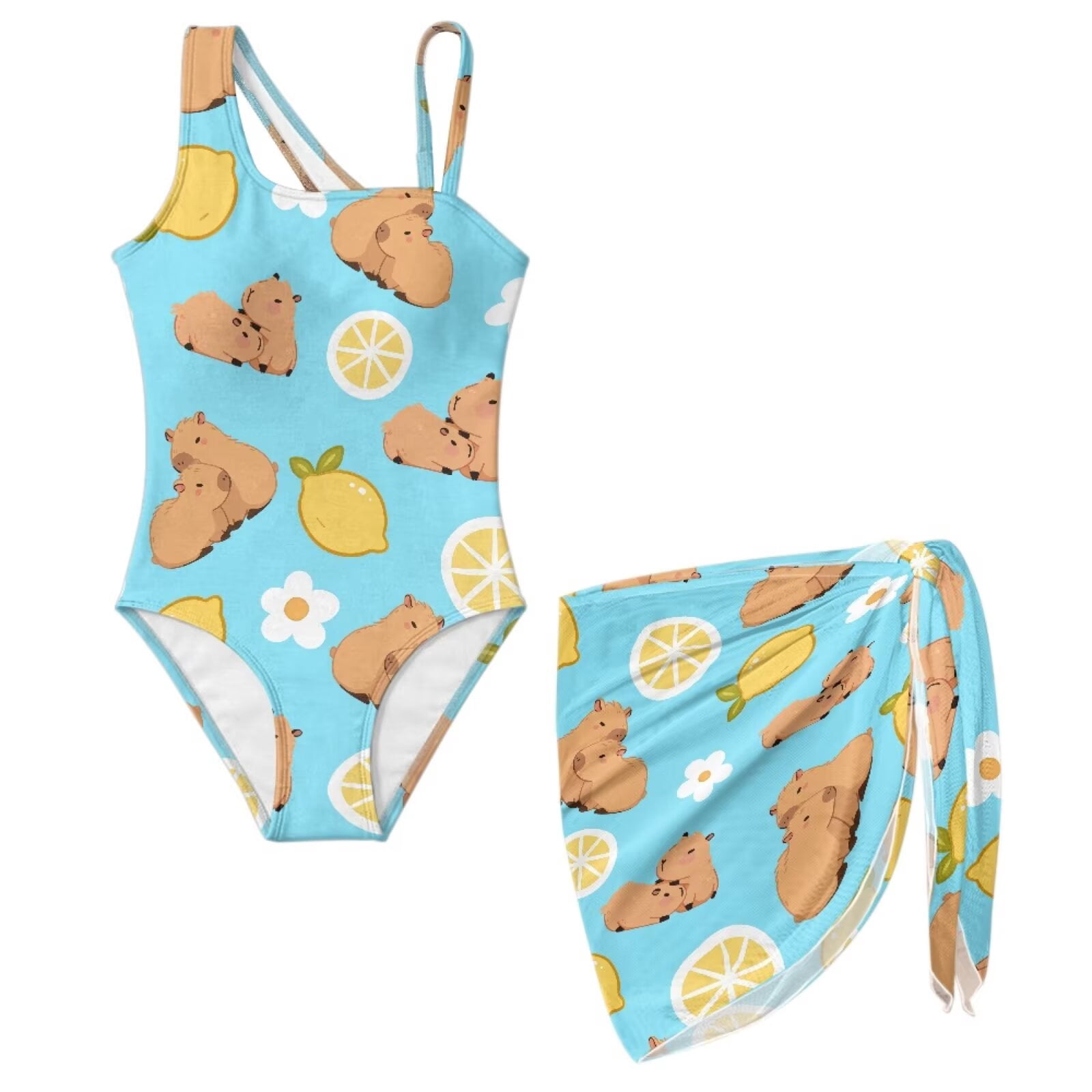 FUIALDOLG Cartoon Capybara and Lemon Swimwear for Girl,7-18 Years Sport ...