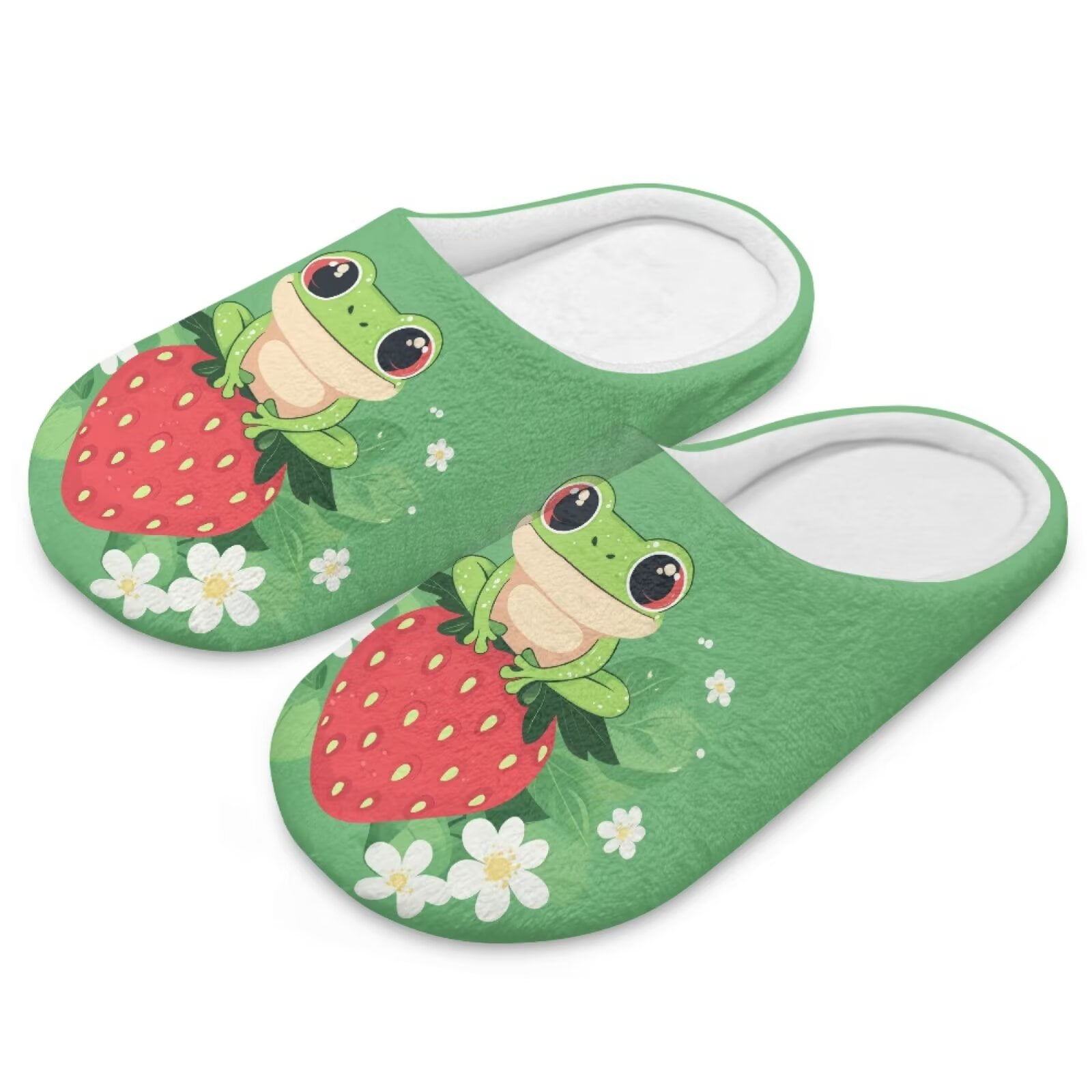 FUIALDOLG Cartoon Frog Strawberry Print Slippers for Women Memory Foam ...